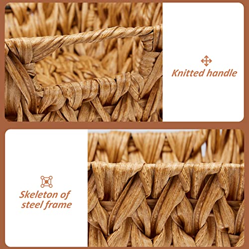 JMKaixin Wicker Storage Baskets, Water Hyacinth Storage Basket with Built-in Handles,2-Pack Hand Woven Baskets with Carry Handles for Storage 13.75" x 11" x 5"