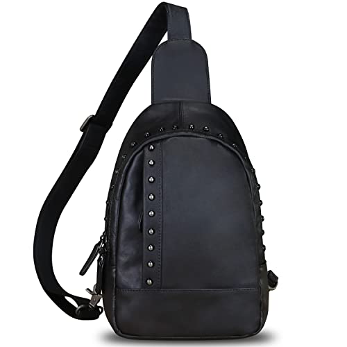 IVTG Genuine Leather Sling Bag for Women Sling Backpack Chest Shoulder Hiking Daypack Vintage Handmade Casual Crossbody Purse (Darkgrey)