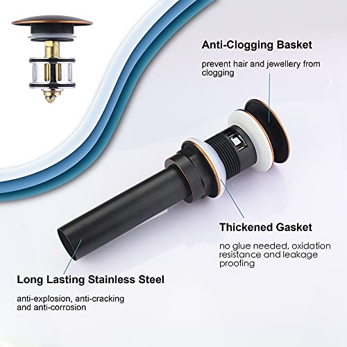 ORB Vessel Sink Drain with Overflow, Lavatory Bathroom Faucet Pop Up Drain Stopper