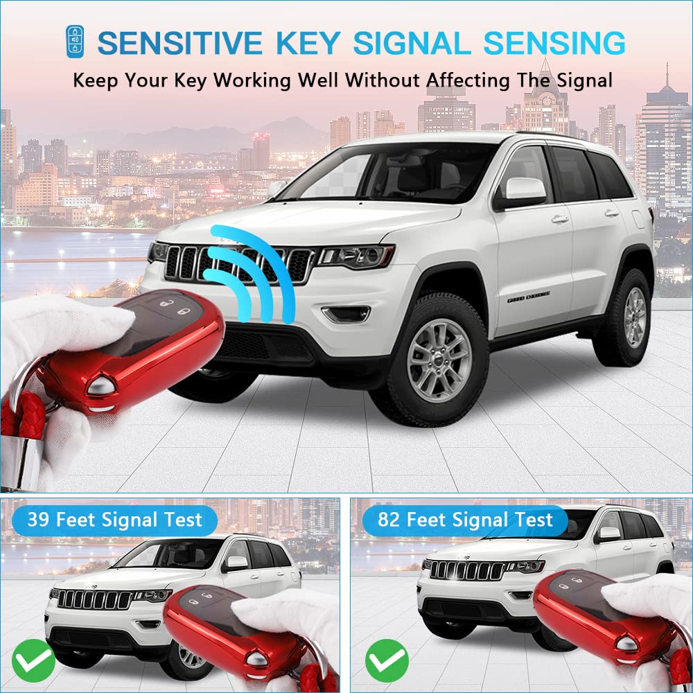1797 for Dodge Jeep Key Fob Cover Challenger Charger Durango Journey Grand Cherokee Compass Renegade Car Key Chain Case Shell Protector TPU Red