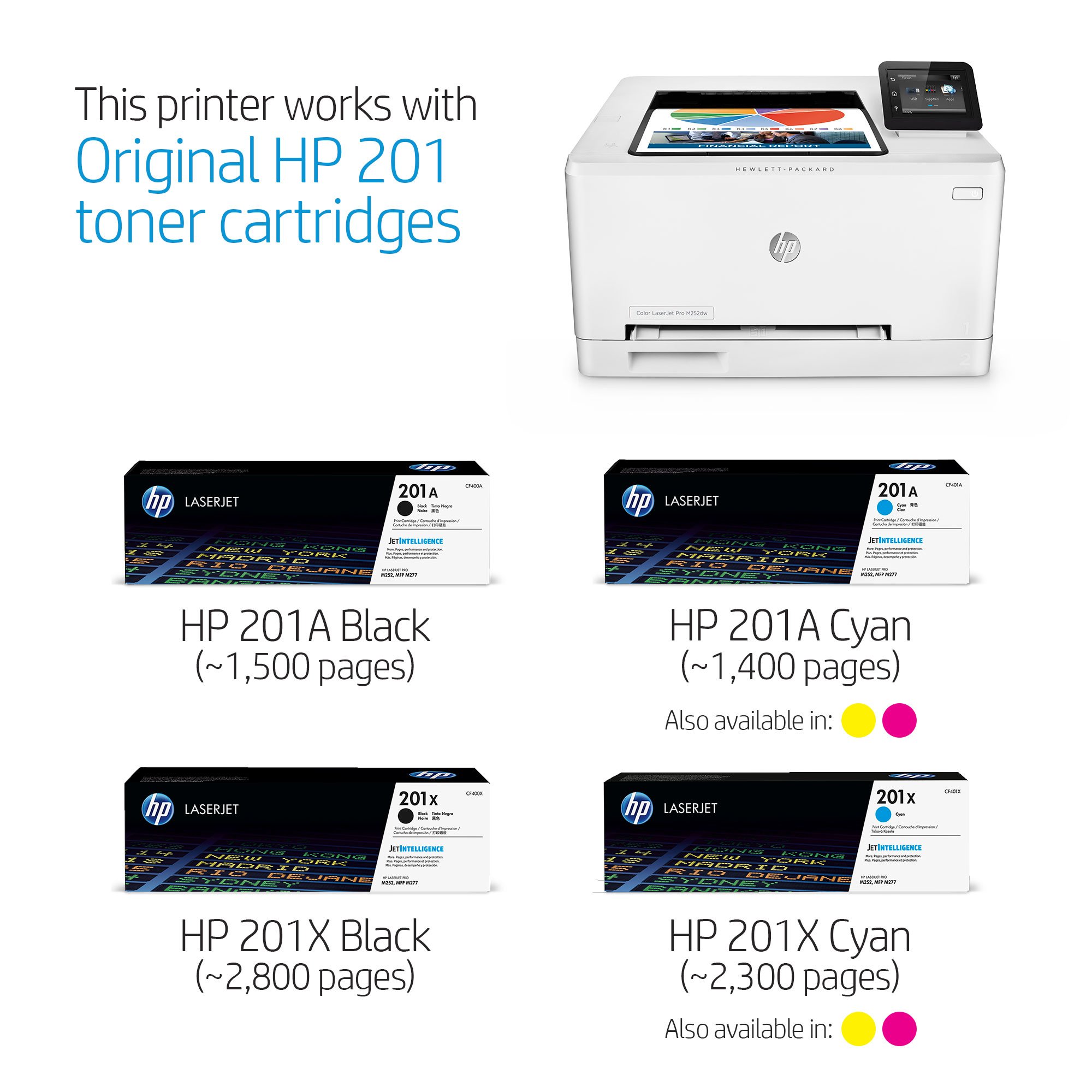 HP LaserJet Pro 200 Color M252dw M252 B4A22A B4A22A#BGJ Laser Printer With New Set Toner Cartridge USB Cable 90-Day Warranty (Renewed)