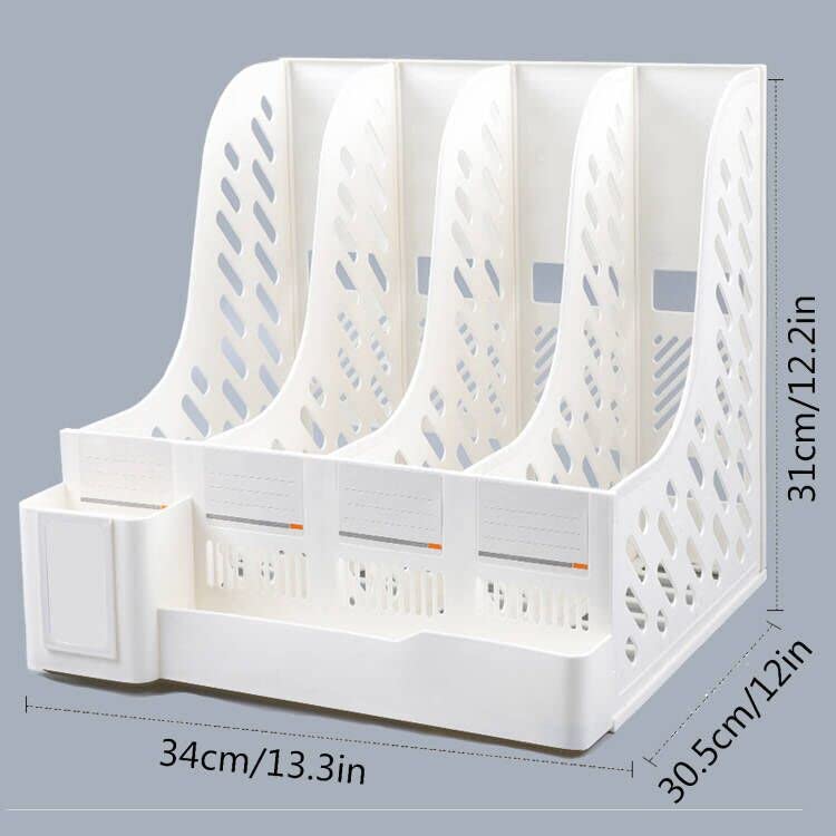 4 Compartments Storage Organiser Box Magazine File Holder, Sturdy Plastic Desk Organizers and Storage File Folder for Office Organization, Binder Organizer with