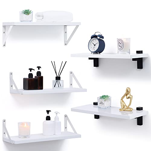 Fun Memories White Floating Shelves with Bracket, Wood Wall Shelf for Living Room, Bedroom, Kitchen, Laundry Room
