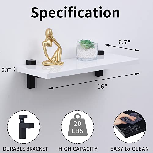 Fun Memories White Floating Shelves with Bracket, Wood Wall Shelf for Living Room, Bedroom, Kitchen, Laundry Room
