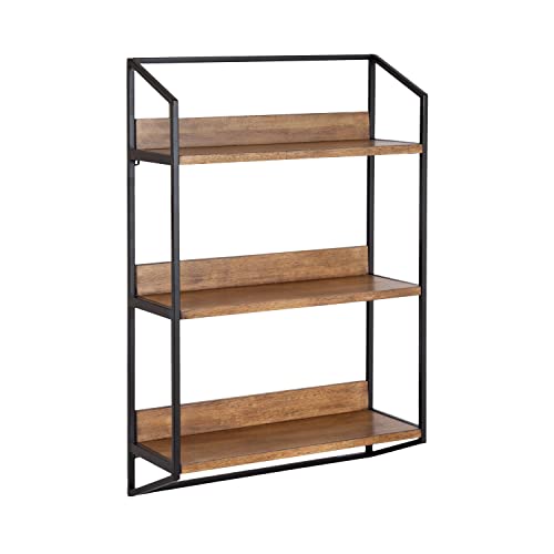 Kate and Laurel Hylton Modern Farmhouse 3-Tier Floating Wall Shelf for Display and Storage, 18x28x7, Rustic Brown/Black