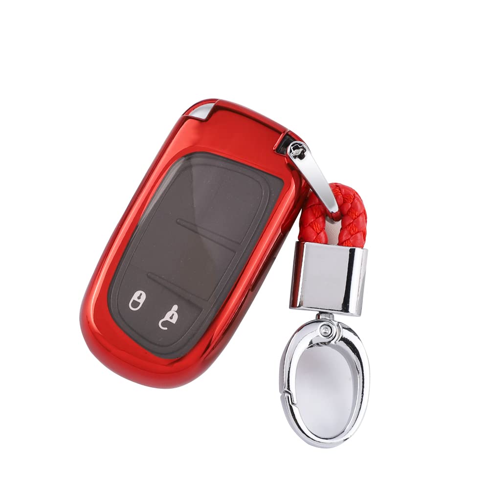 1797 for Dodge Jeep Key Fob Cover Challenger Charger Durango Journey Grand Cherokee Compass Renegade Car Key Chain Case Shell Protector TPU Red