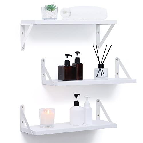 Fun Memories White Floating Shelves with Bracket, Wood Wall Shelf for Living Room, Bedroom, Kitchen, Laundry Room