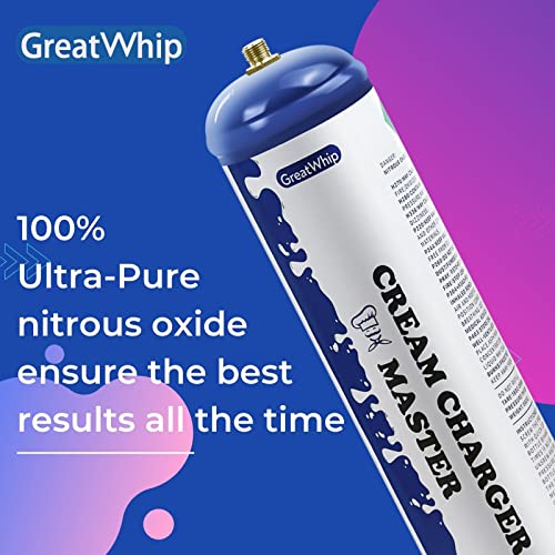 GreatWhip 615 garm Whipped Cream Chargers 0.99 Liter Pure N2O Whip Cream Charger Cylinder (3 Cylinders)