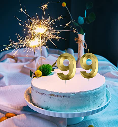 Gold 99th Birthday Candles,Gold Number 99 Cake Topper for Birthday Decorations Party Decoration