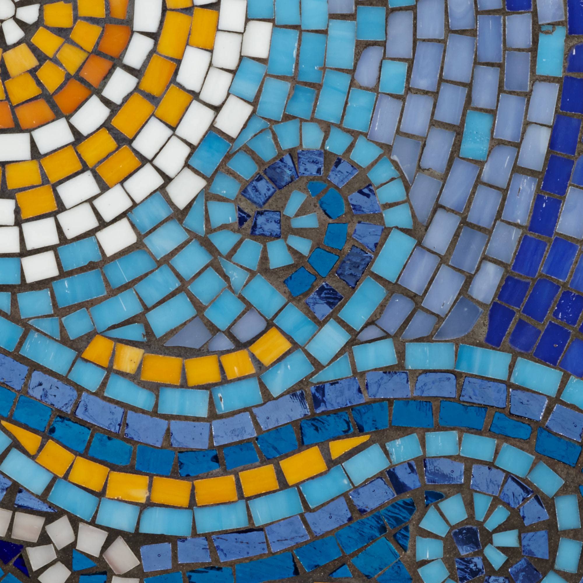 Teal Island Designs Ocean Scene Modern Black Metal Round Outdoor Accent Side Tables 14" Wide Set of 2 Set of 2 Blue Mosaic Tile Tabletop Gracefully Curved Legs for Spaces Porch Patio Home House