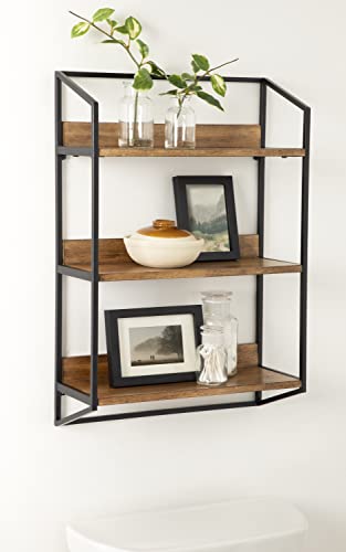 Kate and Laurel Hylton Modern Farmhouse 3-Tier Floating Wall Shelf for Display and Storage, 18x28x7, Rustic Brown/Black
