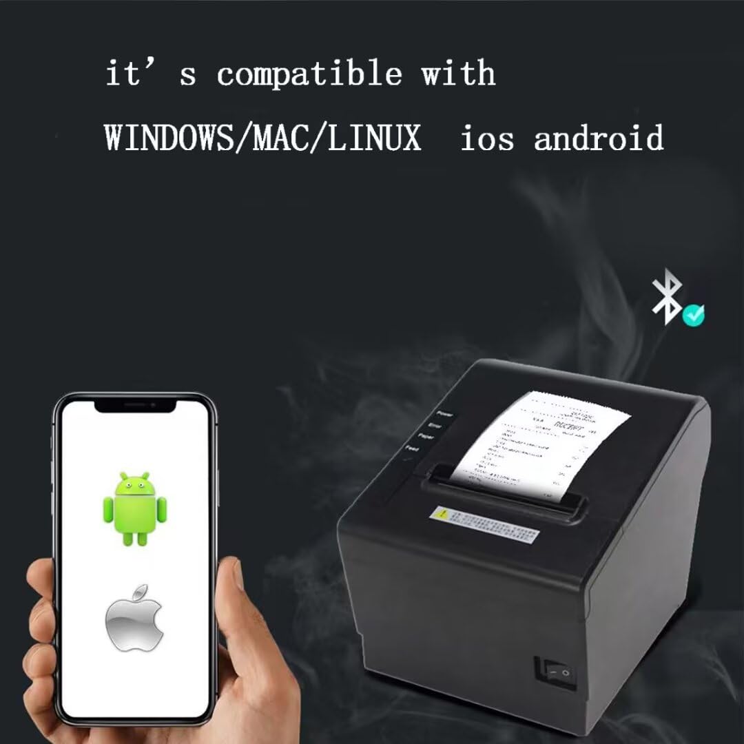 80mm Receipt Thermal Printer Auto Cutting Paper Bluetooth Wireless 3 inch Bill QR Code Barcode USB Bluetooth iOS Android (USB+Bluetooth Port)