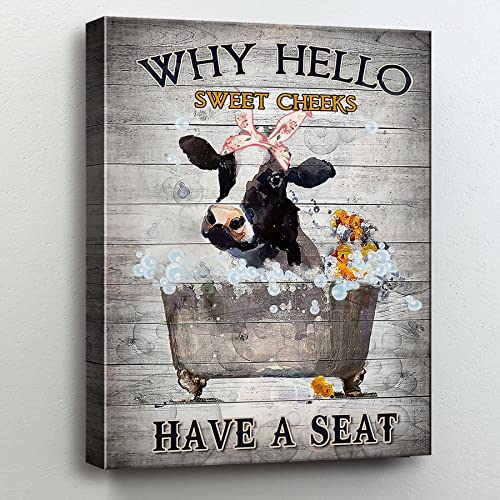 Bathroom Rules Sign Bathroom Wall Art Vintage Canvas Prints Bath Signs Wall Art Decor Rustic Laundry Room Decor For Bathroom Apartment Cow Bathroom Decor Cow Wall Art Black and White Bathroom Art Cow in Bathtub Wall Art Size11.5 x 15 inch A-263