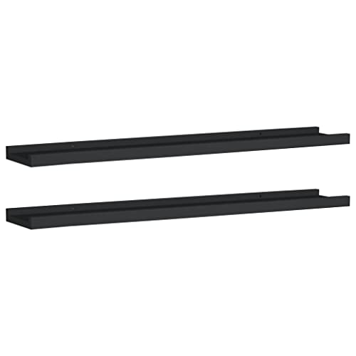 Natulvd Wall Shelves with Ledge, 31.5 Inch Floating Picture Ledge Shelf Set of 2, Narrow Wall Mounted Shelf for Decor and Display, for Bedroom, Living Room, Bathroom, Black