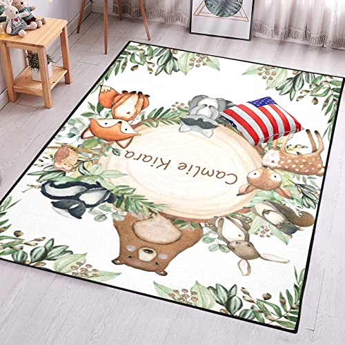 Woodland Animals Personalized Polyester Fiber Non-Slip Home Decor Carpets,Custom Area Rug Carpet Floor Mat for Bedroom Living Room Home Playroom Size 4'x5.2'