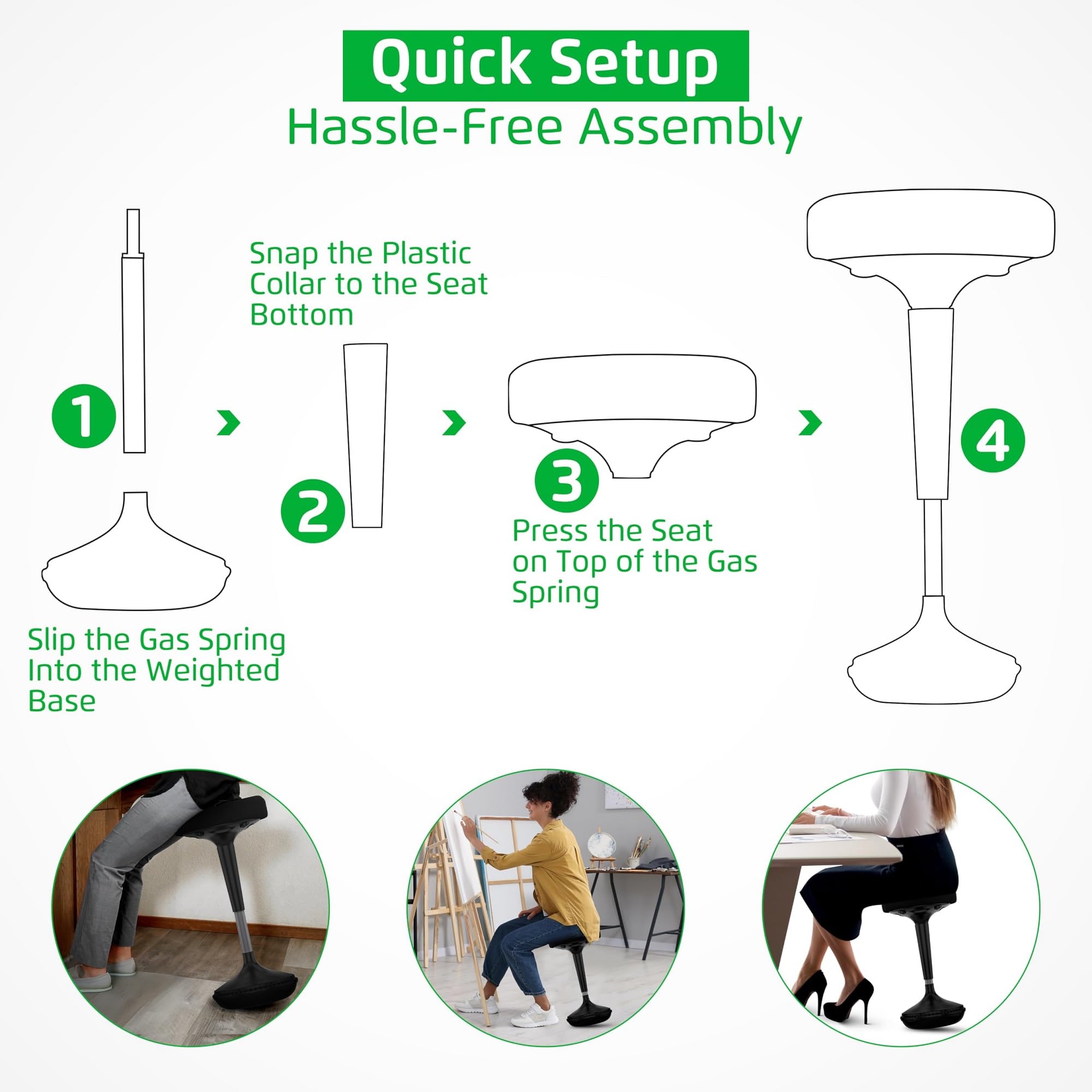 Wobble Stool Standing Desk Chair Ergonomic Tall Adjustable Height sit Stand-up Office Balance Drafting bar swiveling Leaning Perch Perching high swivels 360 Computer Adults Kids Active Sitting Black