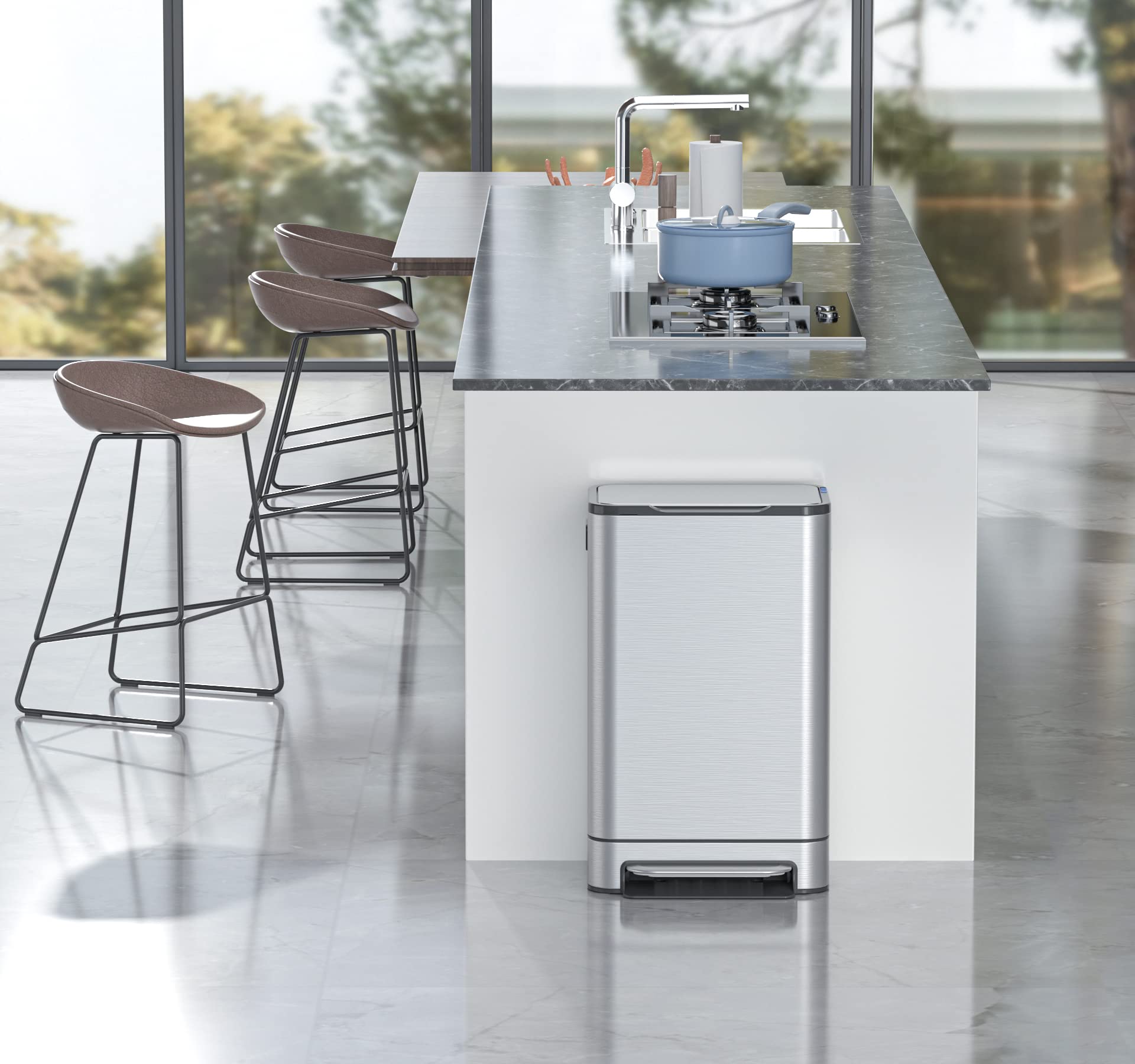 Kitchen Trash Can - ELPHECO - 13.2 Gallon Stainless Steel Garbage Bin with Soft Slow Lid, 50 Liter Pedal Trash Can, Durable Pedal, Removable Plastic Inner Bucket Waste Bin for Office, Kitchen, White
