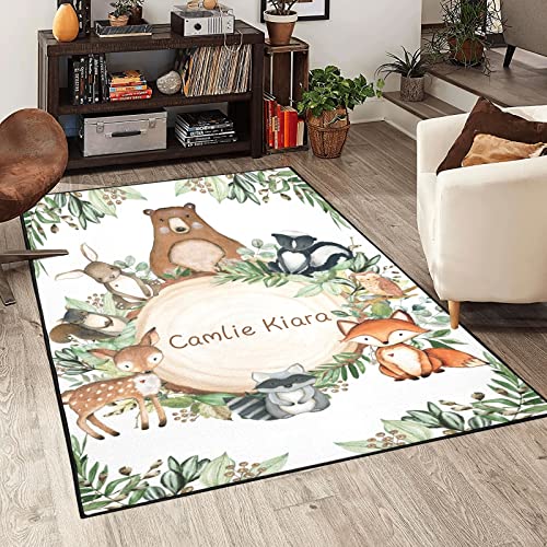 Woodland Animals Personalized Polyester Fiber Non-Slip Home Decor Carpets,Custom Area Rug Carpet Floor Mat for Bedroom Living Room Home Playroom Size 4'x5.2'