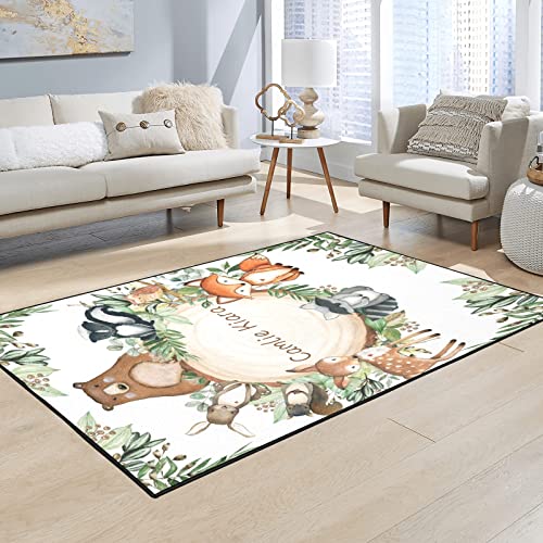 Woodland Animals Personalized Polyester Fiber Non-Slip Home Decor Carpets,Custom Area Rug Carpet Floor Mat for Bedroom Living Room Home Playroom Size 4'x5.2'