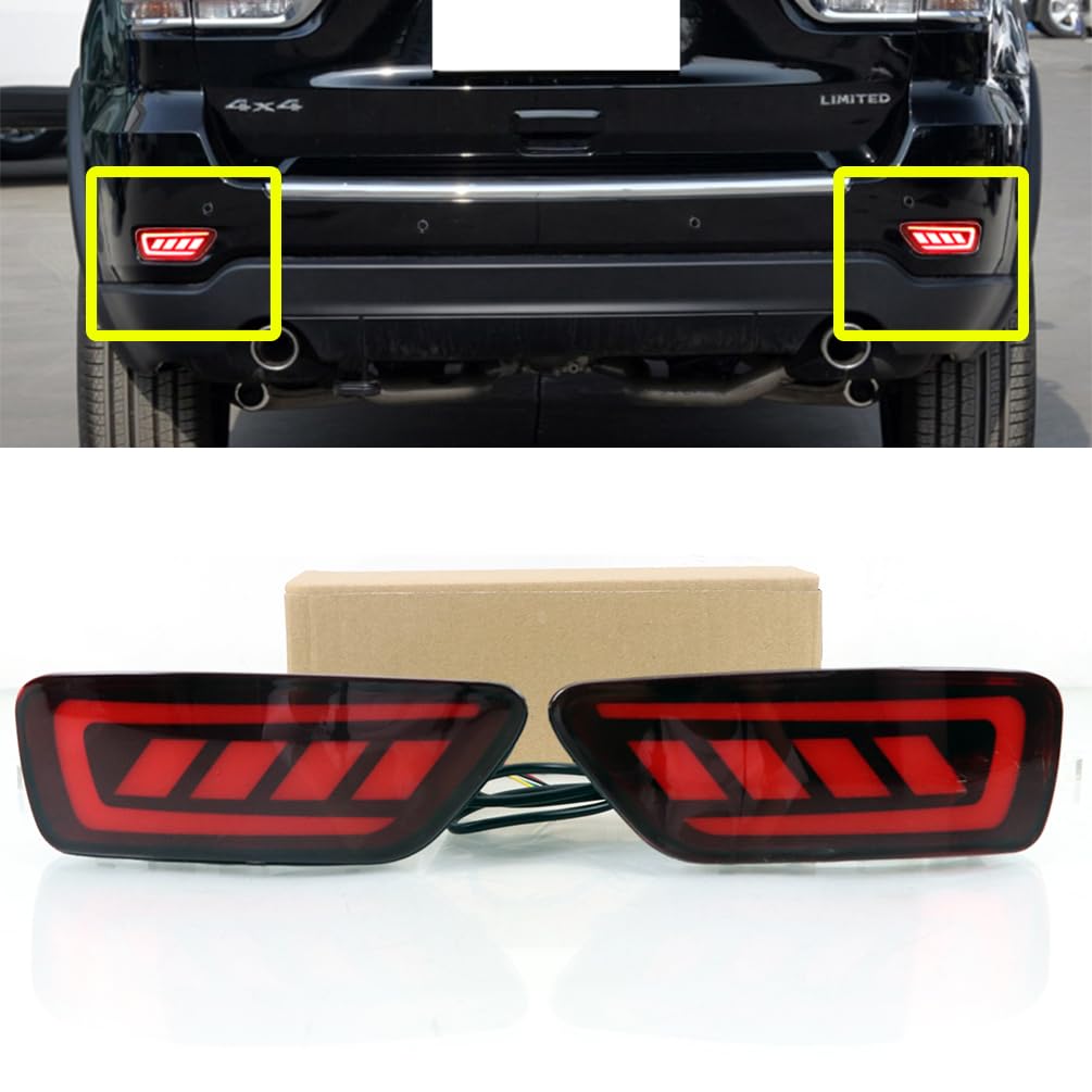 ECAHAYAKU Compatible With Jeep Compass 2011-2016,Jeep Grand Cherokee 2011-2021,Dodge Journey 2011-2017, LED Bumper Light Brake Light Rear Fog Lamp Dynamic Turn Signal Reflector