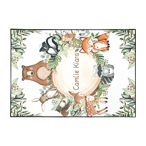 Woodland Animals Personalized Polyester Fiber Non-Slip Home Decor Carpets,Custom Area Rug Carpet Floor Mat for Bedroom Living Room Home Playroom Size 4'x5.2'