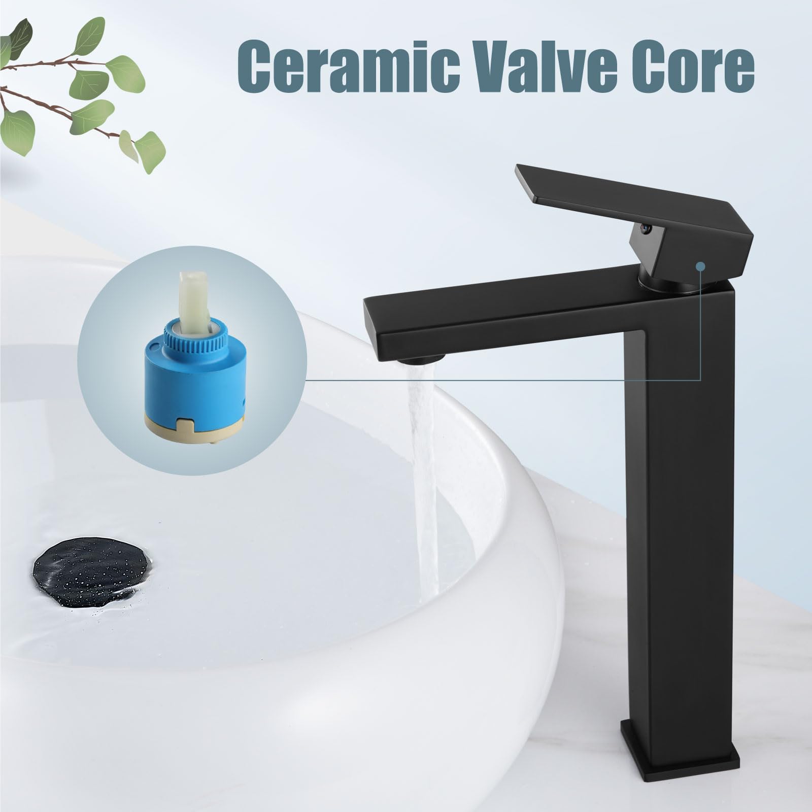 Aolemi Tall Bathroom Faucet Vessel Sink Faucet Single Hole 1 Handle Lavatory Vanity RV Deck Mount Mixer Tap with Pop Up Drain Assembly, Matte Black, Aerator Spout