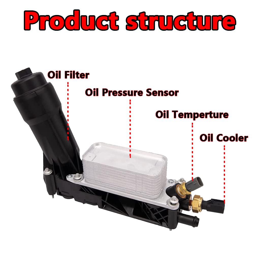Engine Oil Cooler With 5184294AE Oil Filter Housing Adapter Compatible With 2011 2012 2013 Chrysler 200 300, Dodge Charger Journey Caravan Durango, Jeep Grand Cherokee 3.6L V6