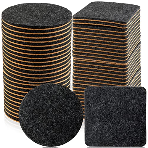 24 Pieces Felt and Cork Coasters for Drinks 4 Inch Two Sided Absorbent Felt Coasters Square and Round Drink Coasters Black for Cup Beer Glass Table Desk Furniture Protection Anti Slip
