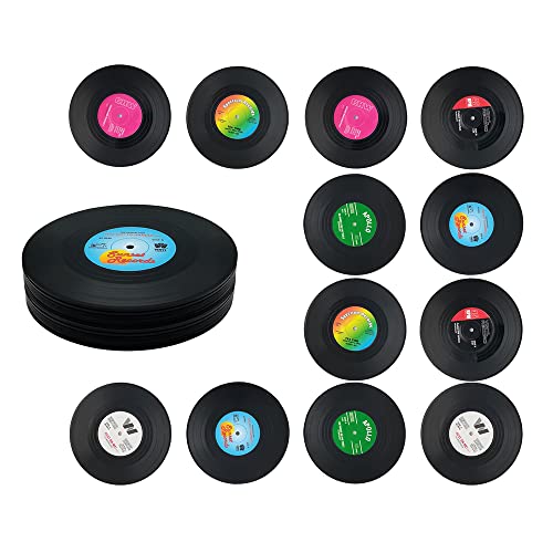 DIYOMR 12 Coasters Set, Vintage Vinyl Coasters for Coffee Cup Drinks, Suitable for Kinds of Cups , 4" Coasters for Home/Office Tabletop Decor (12Pcs Vinyls Coasters)
