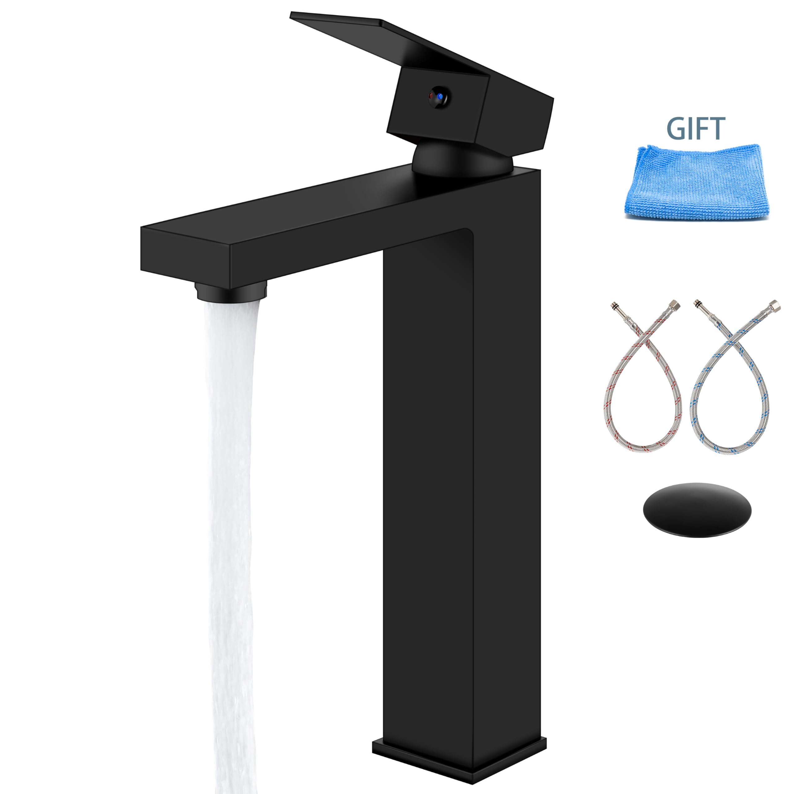 Aolemi Tall Bathroom Faucet Vessel Sink Faucet Single Hole 1 Handle Lavatory Vanity RV Deck Mount Mixer Tap with Pop Up Drain Assembly, Matte Black, Aerator Spout