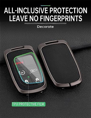 for Dodge Jeep Key Fob Cover Case Metal Shell Car Smart Keys Protect Keychain Compatible Grand Challenger Cherokee Chrysler (P-JEEAqh-Black)