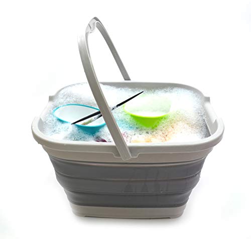 SAMMART Collapsible Rectangular Handy Basket / Bucket (15L Rectangular, Dark Grey (Set of 2))