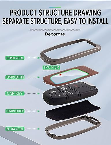 for Dodge Jeep Key Fob Cover Case Metal Shell Car Smart Keys Protect Keychain Compatible Grand Challenger Cherokee Chrysler (P-JEEAqh-Black)