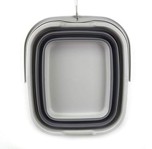 SAMMART Collapsible Rectangular Handy Basket / Bucket (15L Rectangular, Dark Grey (Set of 2))