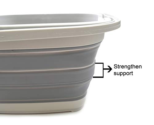 SAMMART Collapsible Rectangular Handy Basket / Bucket (15L Rectangular, Dark Grey (Set of 2))