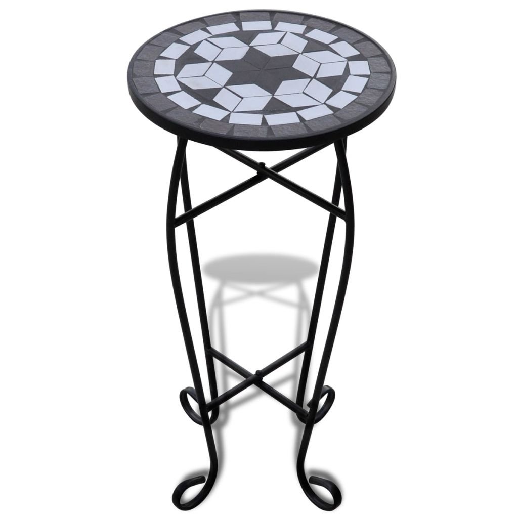 Tidyard 11.8" Garden Side Table Plant/Accent Table Rack Holder Decor Potted Containers Shelf Display with Weatherproof Top & Curved Legs for Home Patio Garden Indoor & Outdoor Black White