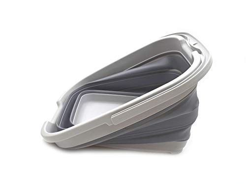 SAMMART Collapsible Rectangular Handy Basket / Bucket (15L Rectangular, Dark Grey (Set of 2))