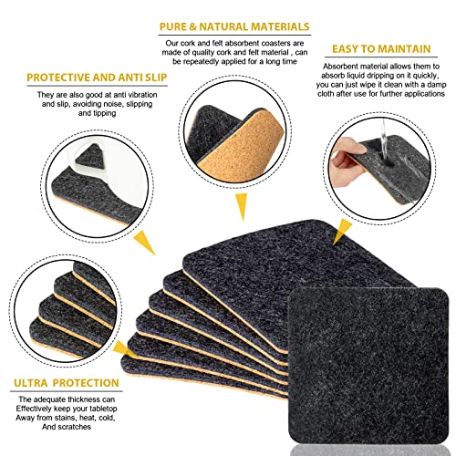 24 Pieces Felt and Cork Coasters for Drinks 4 Inch Two Sided Absorbent Felt Coasters Square and Round Drink Coasters Black for Cup Beer Glass Table Desk Furniture Protection Anti Slip