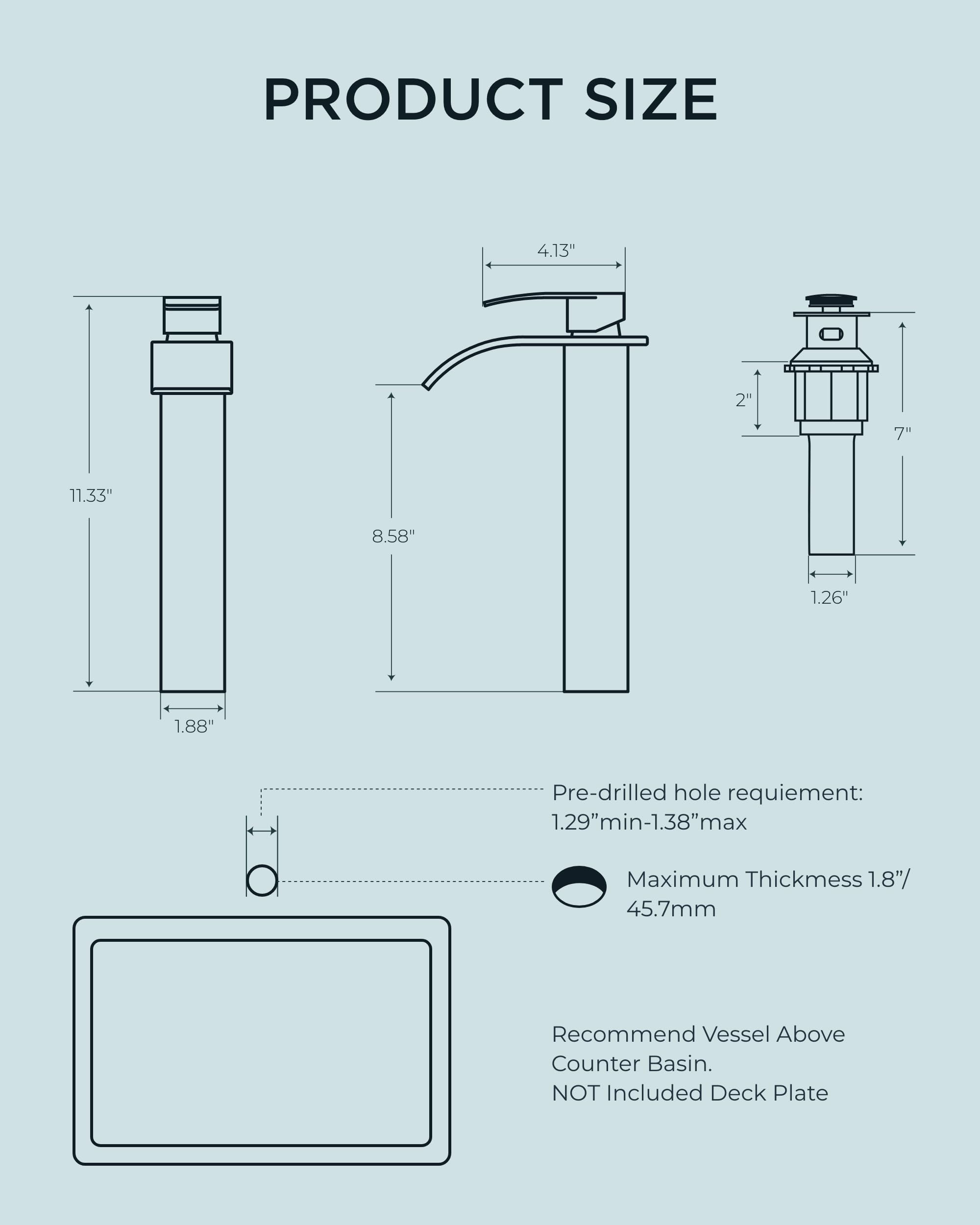 FORIOUS Waterfall Bathroom Vessel Sink Faucets with Metal Pop up Drain and Lead-Free cUPC Hose, Mate Black Single Handle Tall Bathroom Faucet 1 Hole, 11inch for Bath,Vessel