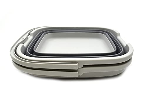 SAMMART Collapsible Rectangular Handy Basket / Bucket (15L Rectangular, Dark Grey (Set of 2))