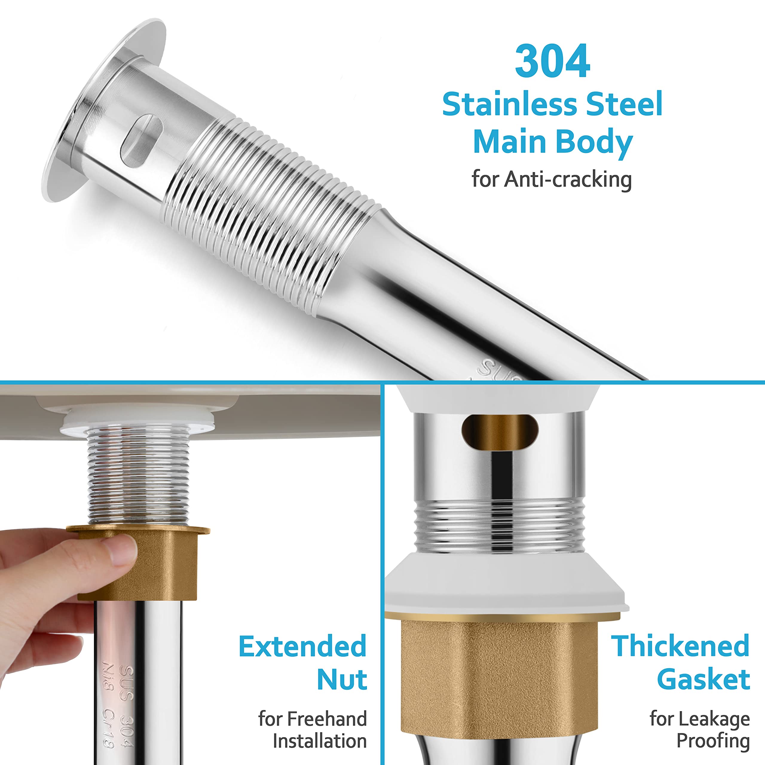 Homikit Bathroom Sink Drain, Pop Up Drain Stopper with Overflow, 18/10 Stainless Steel Drain Assembly with Detachable Anti-Clogging Strainer Basket for Vessel Lavatory Vanity Sink, Polished Chrome