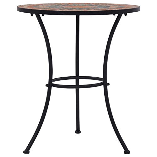 WEHUOSIF Mosaic Bistro Table,Pool Side Table,Plant Stand,Drink Table,Bar Table,Coffee Table,Lawn Table,Entrance Tables,for Garden, Patio, Lawn, Home, Indoor, Outdoor,Orange/Gray 23.6" Ceramic