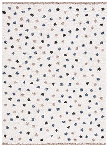 Safavieh Calico Shag Collection 9' x 12' Ivory/Taupe CLC102A Polka Dot Non-Shedding 1.6-inch Thick Area Rug