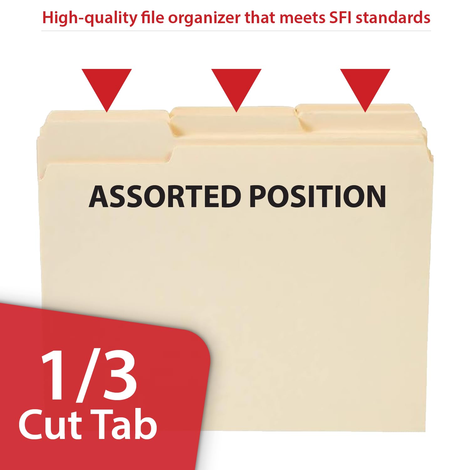 Staples 116657 Manila File Folders Letter 3 Tab Assorted Position 100/Box