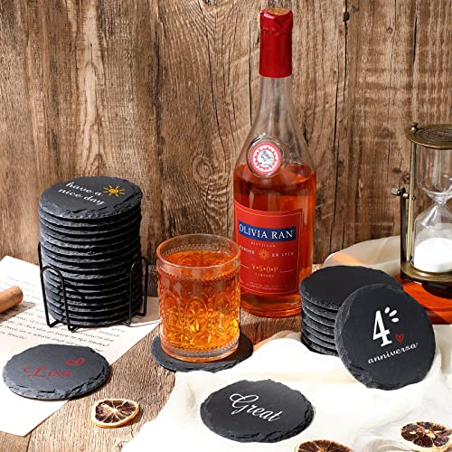 40 Pieces Round Slate Coasters Bulk, 4 x 4 Inch Black Stone Coasters Drink Coasters Bar Coasters Cup Coaster with Anti Scratch Bottom for Drinks Table Kitchen Bar Home