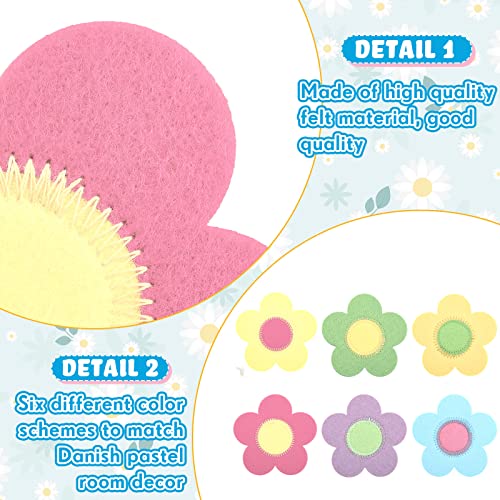6 Pieces Danish Pastel Flower Coasters Aesthetic Cute Preppy Coasters Danish Pastel Room Decor Drinks Coffee Table Gift for Home, Green Pink Purple Orange Blue and Yellow, 3.7 Inches