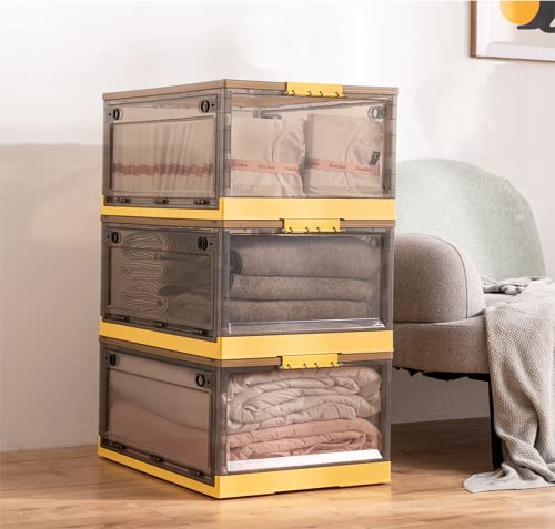 RUTILY Collapsible Storage Bins with Lids Plastic Folding Storage Boxes for Organizing Big Storage Containers and Stackable Storage Bins With Wheels for Home and Garage Organizationā¦