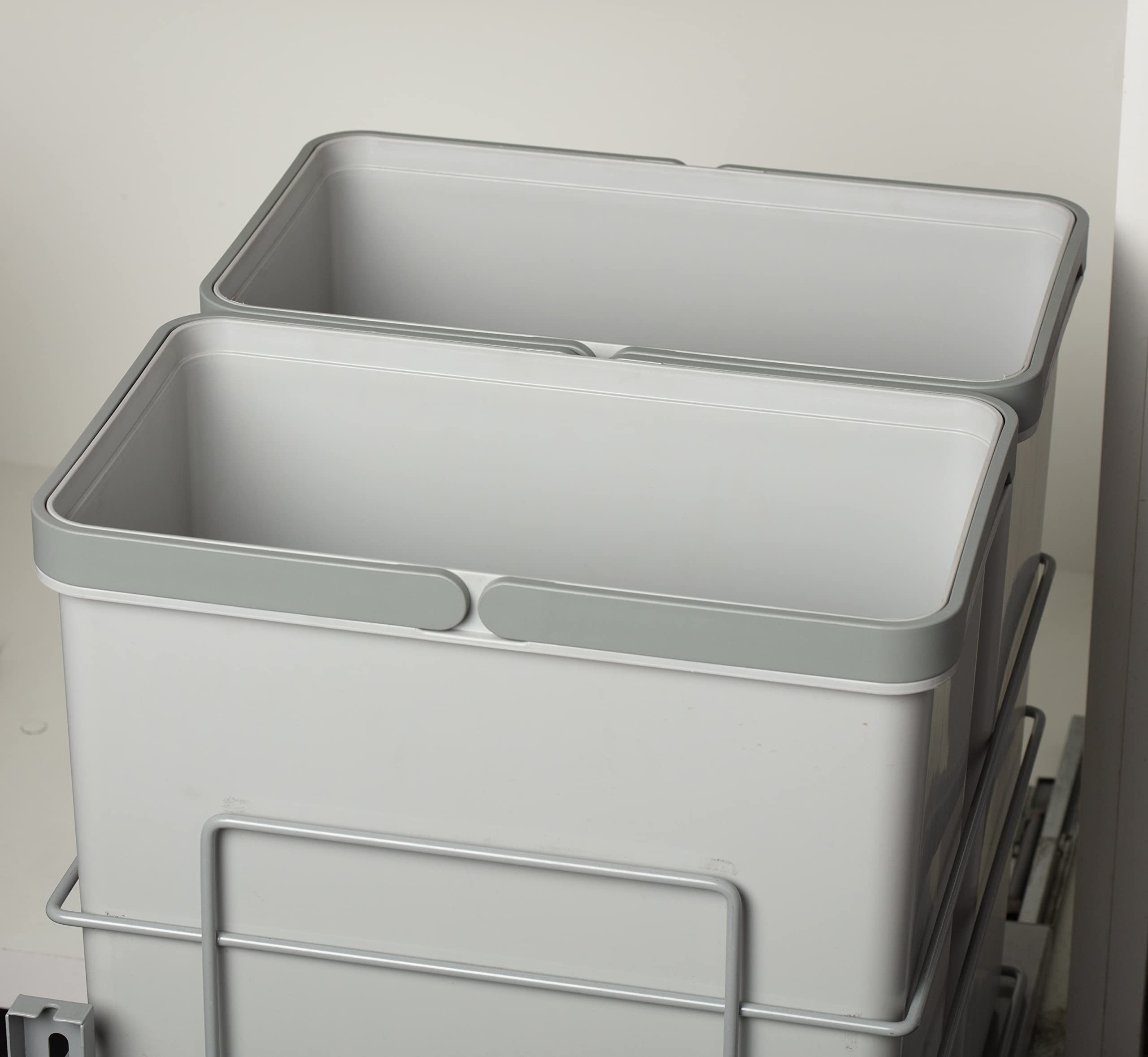 IMEX - 30 Qt./7.5 Gal Pull Out Under Mount Waste Container - Kitchen Trash Garbage Can & Bin for Under Counter Cabinet - Plastic Dustbin Mountable Basket (Gray, Double)