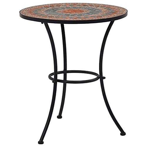 WEHUOSIF Mosaic Bistro Table,Pool Side Table,Plant Stand,Drink Table,Bar Table,Coffee Table,Lawn Table,Entrance Tables,for Garden, Patio, Lawn, Home, Indoor, Outdoor,Orange/Gray 23.6" Ceramic