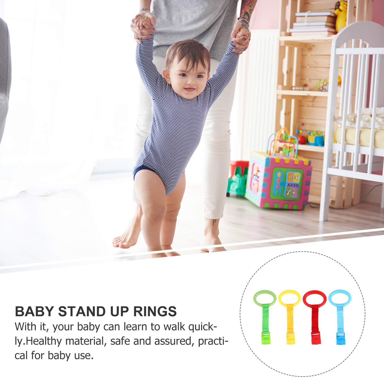 TOYANDONA Baby Rings 4pcs Baby Infant Learning Stand Pull Rings Crib Pull Rings Hand Rings for Baby Standing Assistant Hanging Baby Toys